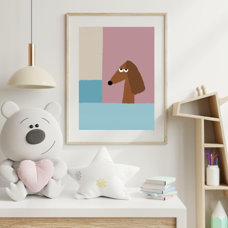 Funny Dog Nursery Print - Scandi Kids Room Wall Art - Pastel Animal ...