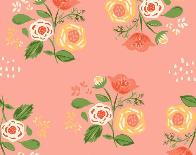Floral Fabric, Monaluna Organic Cotton Fabric, Bouquet on Pink Poplin ...
