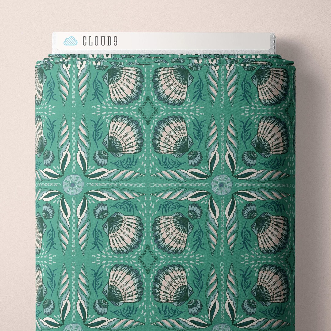 Seashell Fabric, Cloud 9 Organic Cotton Fabric, Shell Tile Green From ...