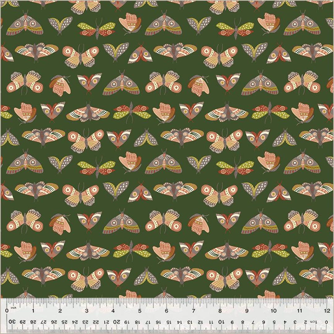 EOB 28x44”, Monaluna Organic Cotton Fabric, Moonlit Moths Forest From ...