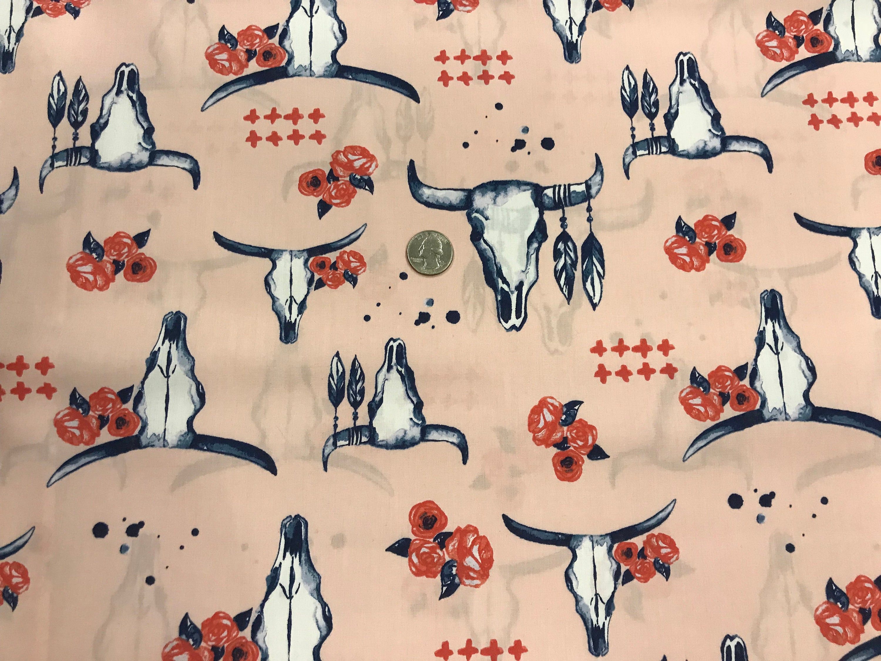 EOB 1.25 Yards, Floral Fabric, Monaluna Organic Cotton Fabric, Skulls ...