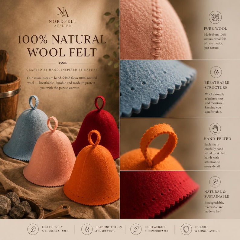 Soft Woolfelt Sauna Hat | Scandinavian Felt Sauna Cap | Pastel Spa Hat ...