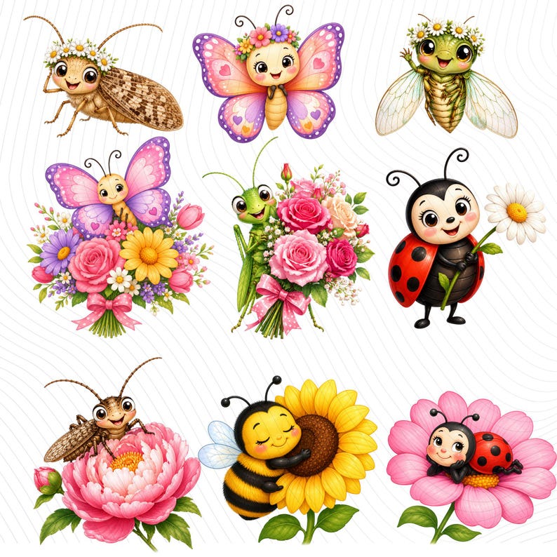 Spring Garden Insects Clipart, Watercolor Floral Bugs PNG Pack (digital ...