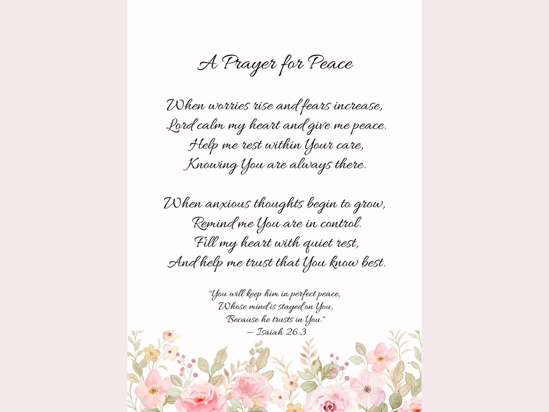 A Prayer for Peace Printable Card – Christian Scripture Wall Art Gift ...