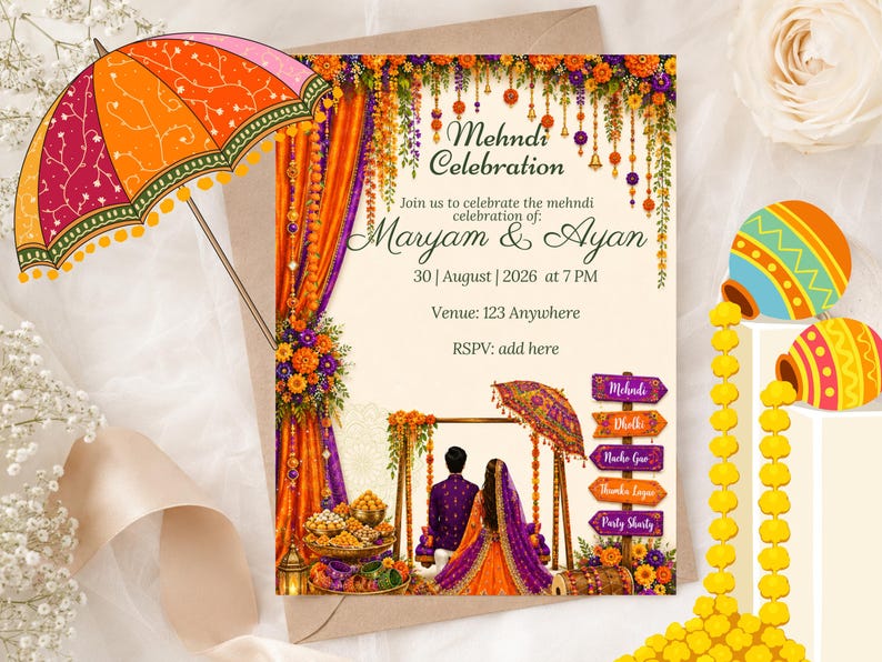 Editable Mehndi Invitation Template, Pakistani Wedding Dholki Invite ...