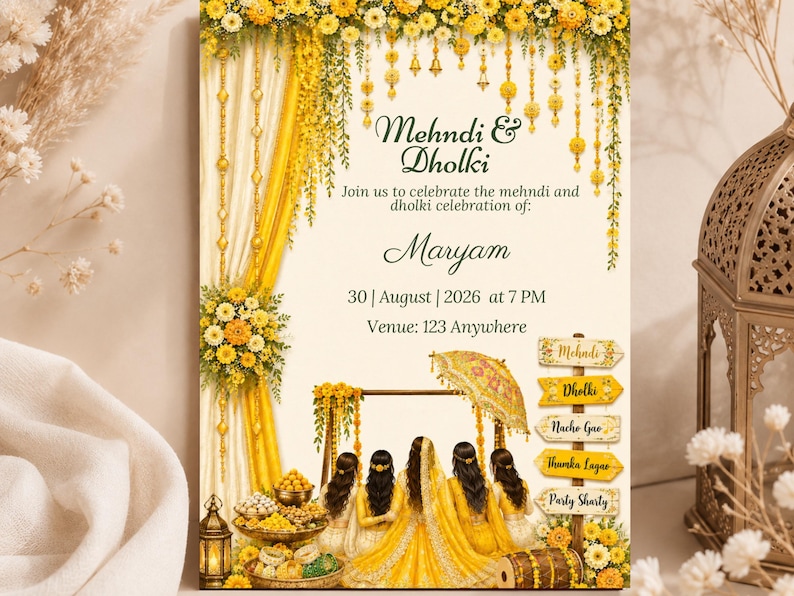 Editable Mehndi Dholki Invitation Template, Pakistani Wedding Invite ...