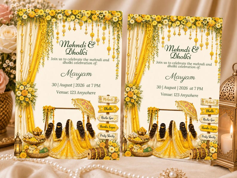 Editable Mehndi Dholki Invitation Template, Pakistani Wedding Invite ...
