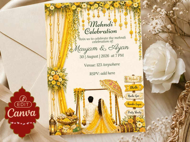 Editable Mehndi Invitation Template, Pakistani Wedding Dholki Invite ...