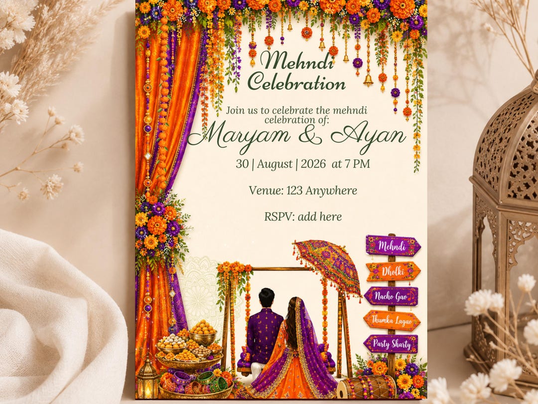 Editable Mehndi Invitation Template, Pakistani Wedding Dholki Invite ...