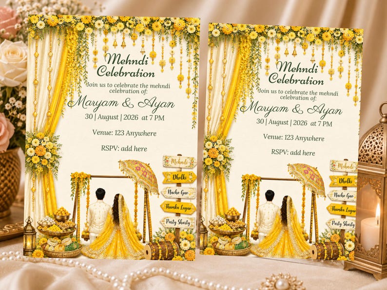 Editable Mehndi Invitation Template, Pakistani Wedding Dholki Invite ...