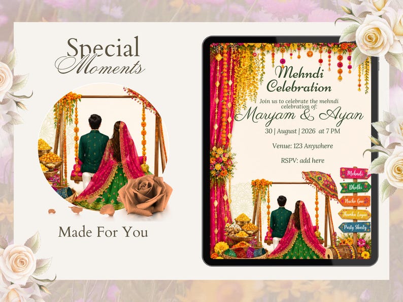 Floral Mehndi Invitation Template, Pakistani Wedding Dholki Invite ...