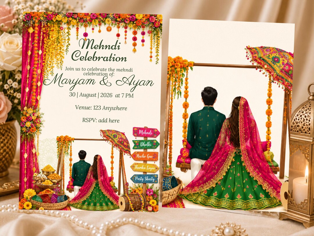 Floral Mehndi Invitation Template, Pakistani Wedding Dholki Invite ...