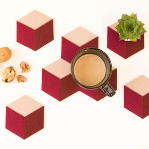 Set of Felt Coasters - Burgundy Coasters - Hexagonal Coasters - Wool ...