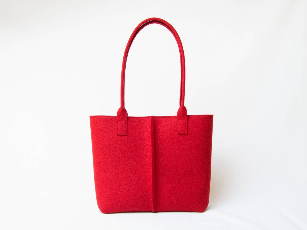 Wool Felt TOTE BAG - Red Tote Bag - Womens Bag - Felt Shoulder Bag ...
