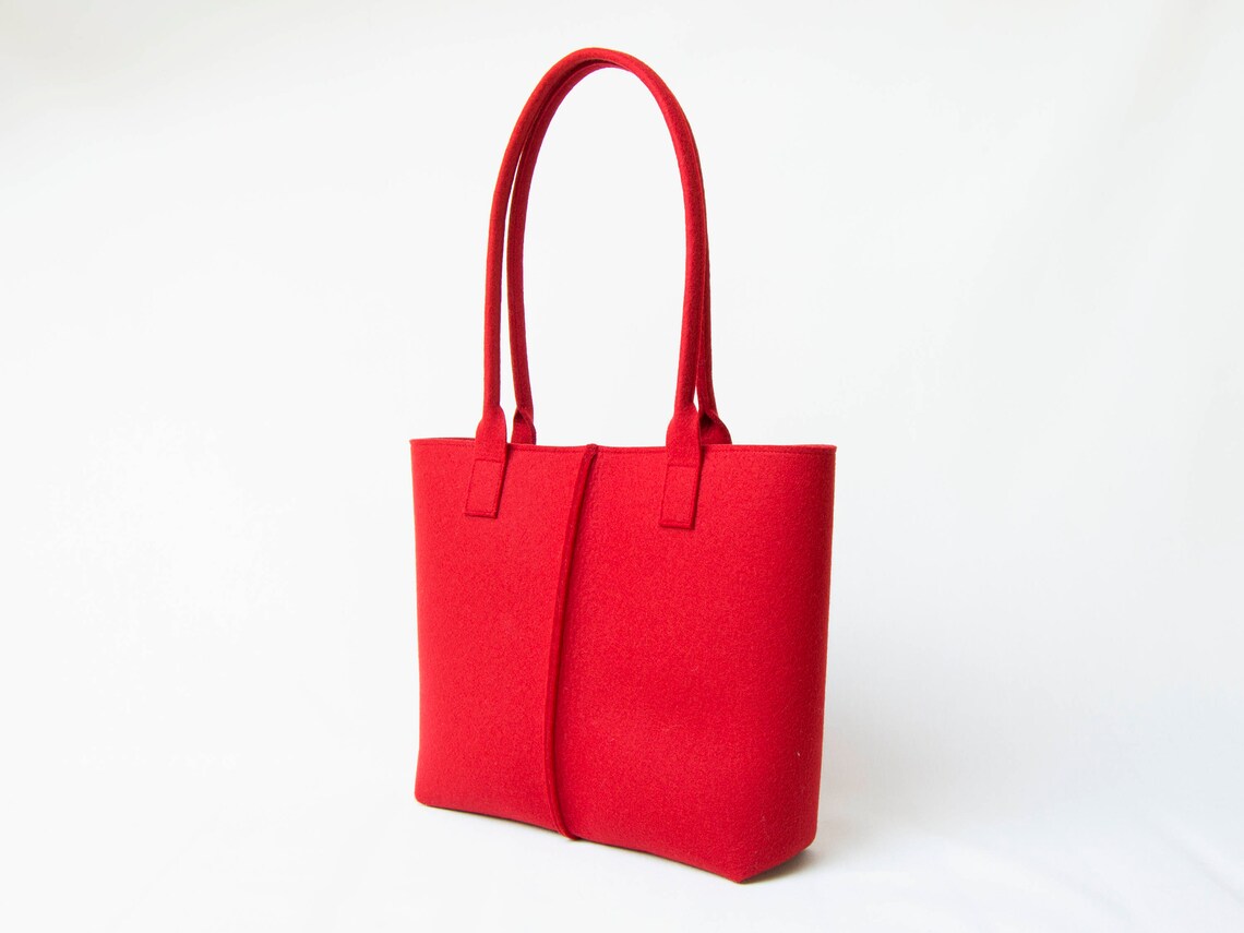 Wool Felt TOTE BAG Red Tote Bag Womens Bag Felt Shoulder - Etsy