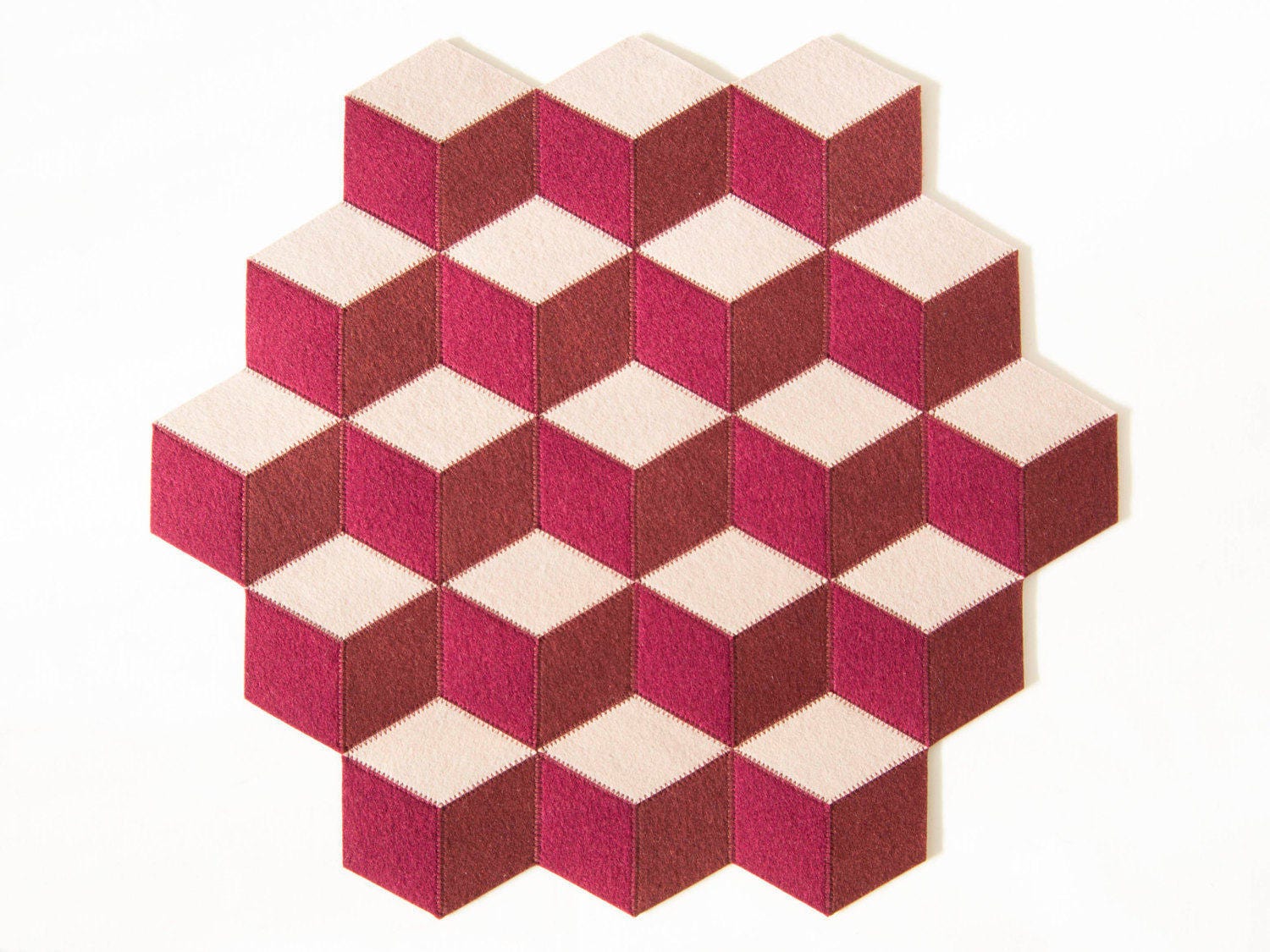 Large Table Mat Wool Felt Burgundy And Almond Geometric Mat large-table-mat-wool-felt-burgundy-and-almond-geometric-mat