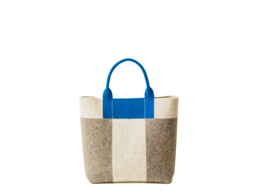 30% OFF Small Three-tone HANDBAG Oatmeal-grey-blue Wool Felt Tote Bag ...