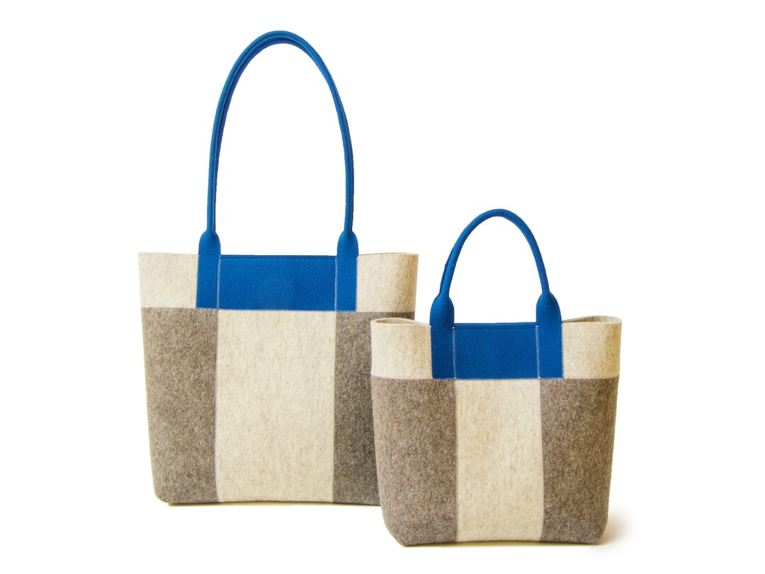 Three-tone TOTE BAG Oatmeal-grey-blue Wool Felt Tote Bag Womens Bag ...