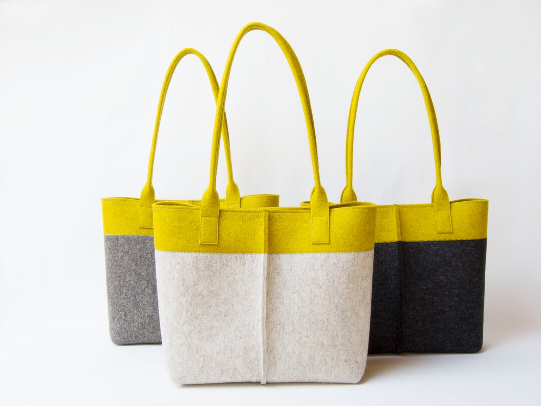 Wool Felt TOTE BAG Oatmeal and Mustard Two Tone Tote Bag - Etsy