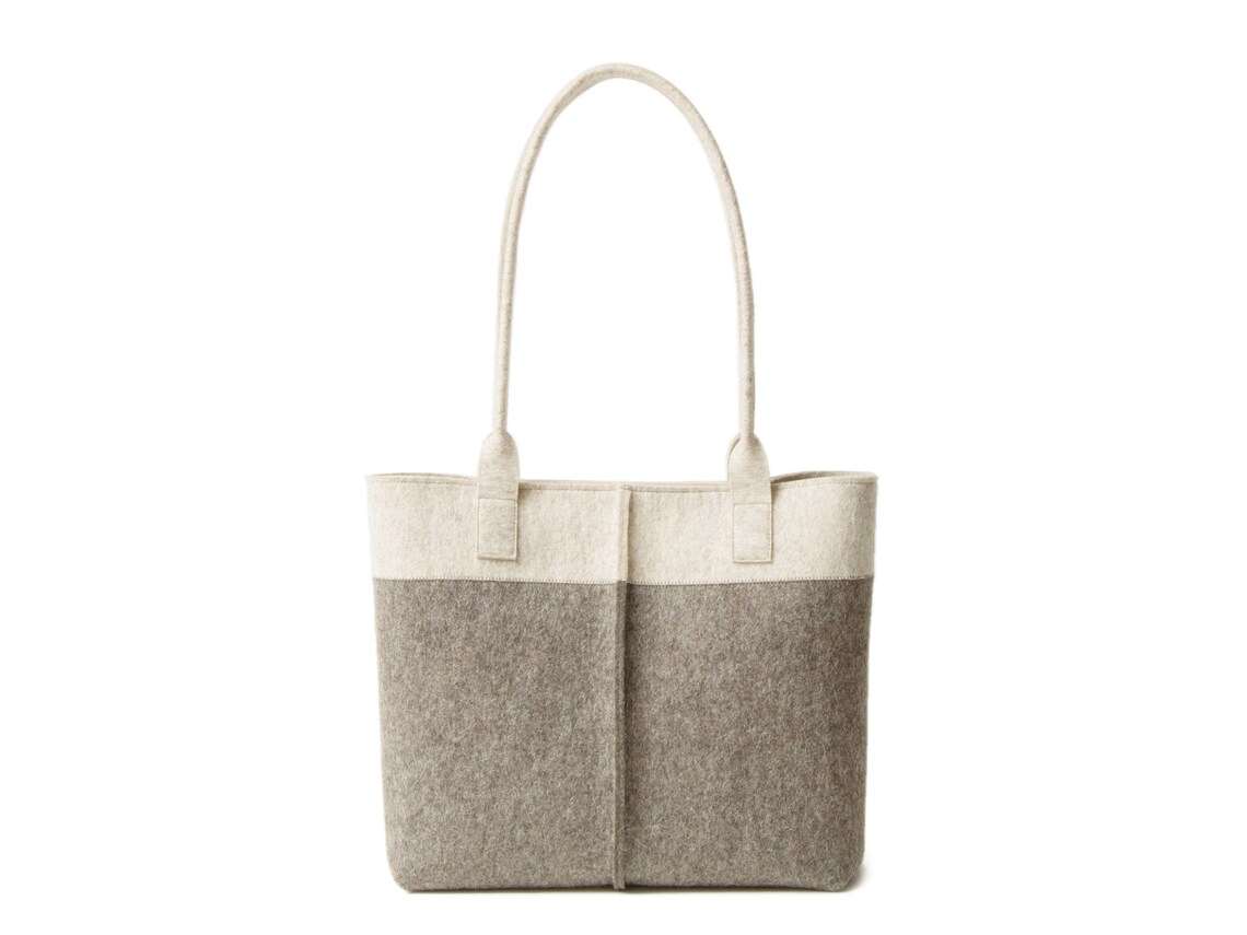 Wool Felt TOTE BAG Oatmeal and Grey / Two Tone Tote Bag / | Etsy