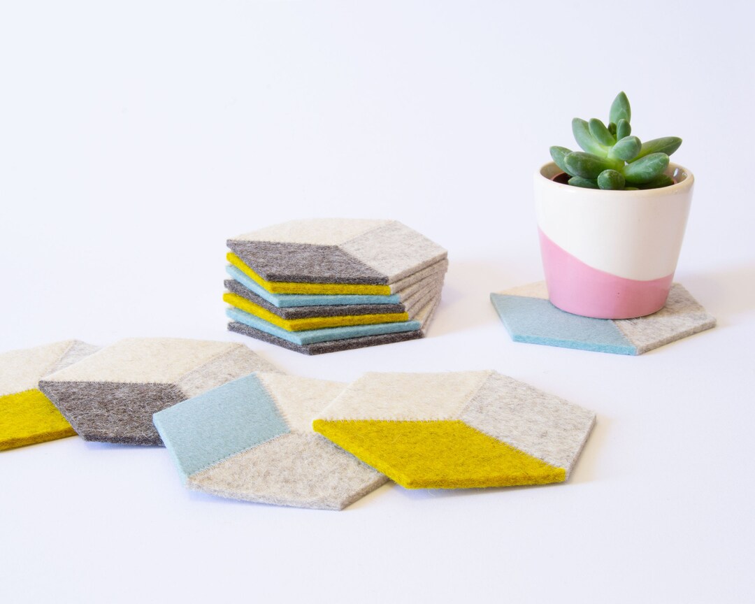 Hexagonal Wool Felt Coasters – Light Color Set, Housewarming Gift - Etsy