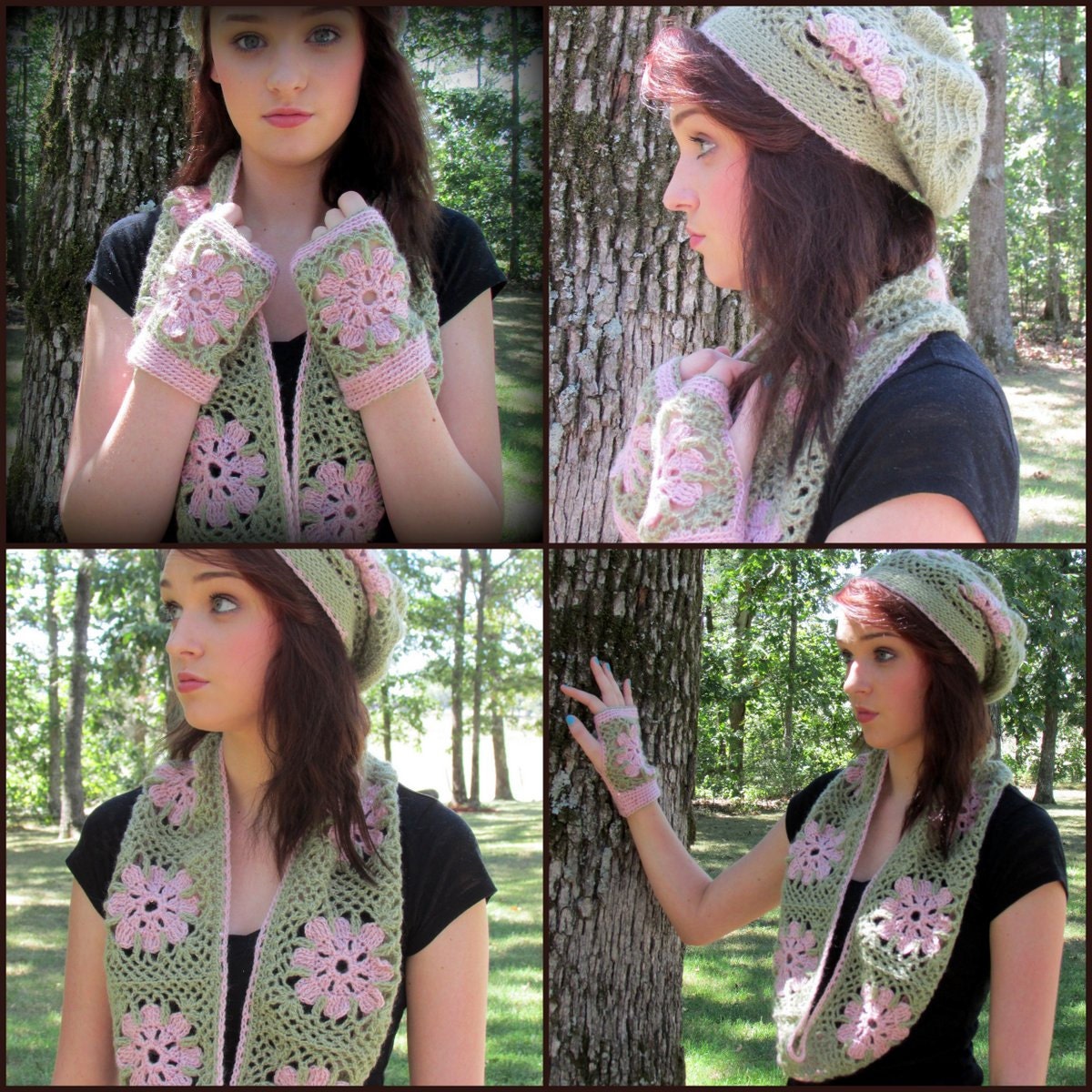 Pattern Only -frost Flower Cowl Set Pattern Crochet Lace Hat Fingerless ...