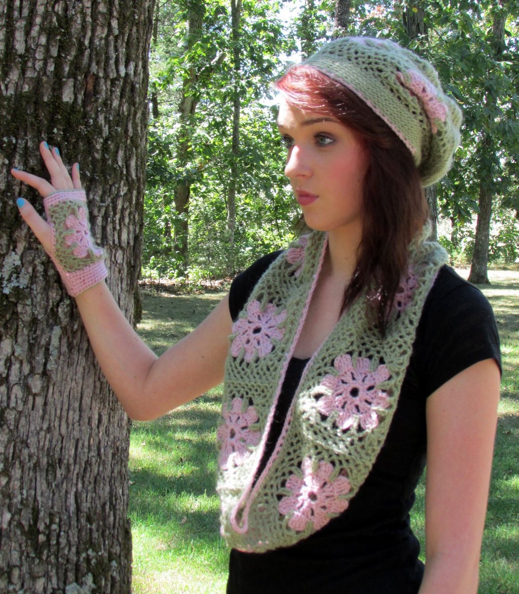 Pattern Only -frost Flower Cowl Set Pattern Crochet Lace Hat Fingerless ...