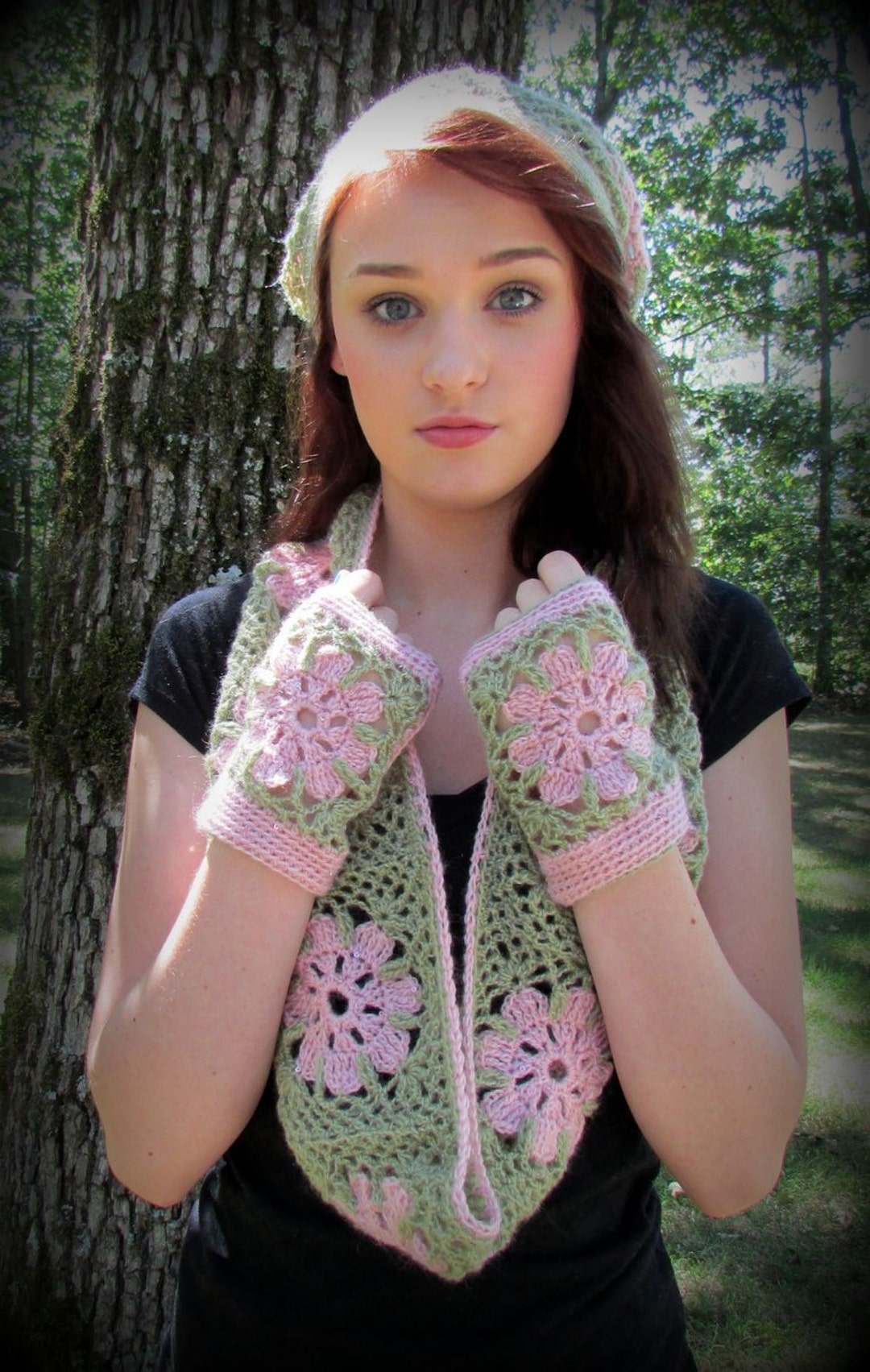 Pattern Only -frost Flower Cowl Set Pattern Crochet Lace Hat Fingerless ...