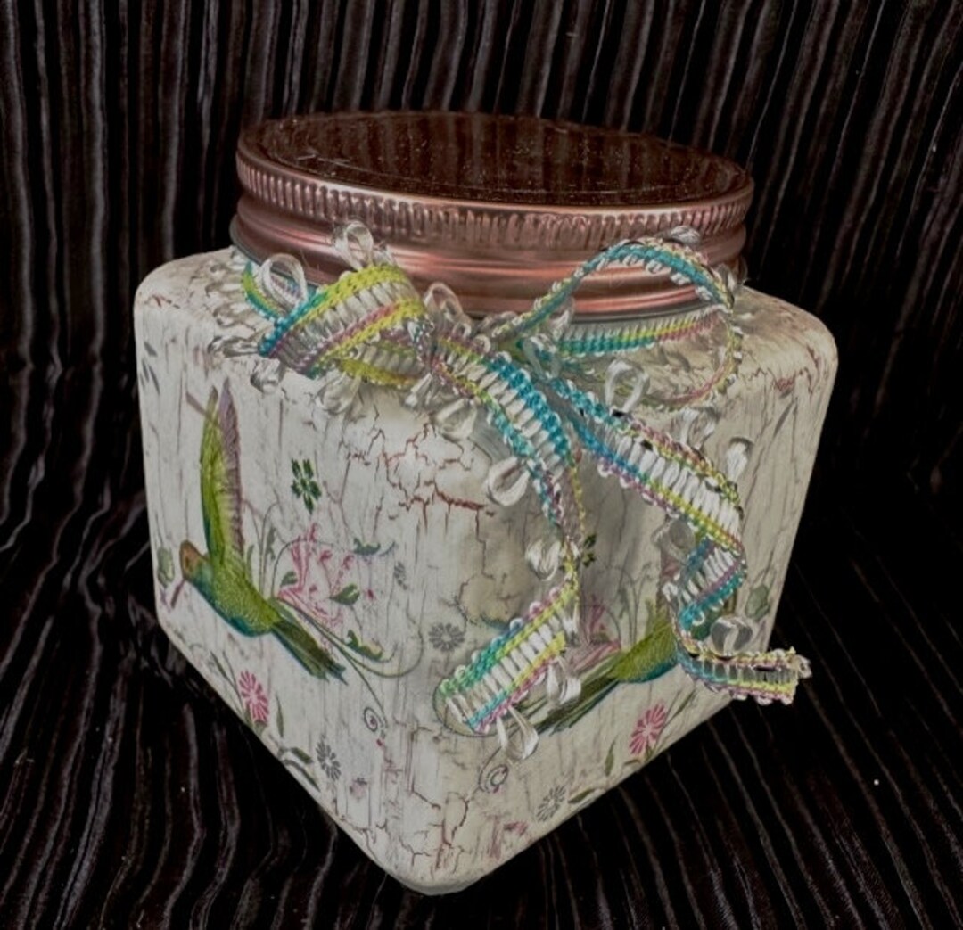 Hummingbird, Hummingbird Jar, Decoupage Jar, Decoupage Hummingbird ...