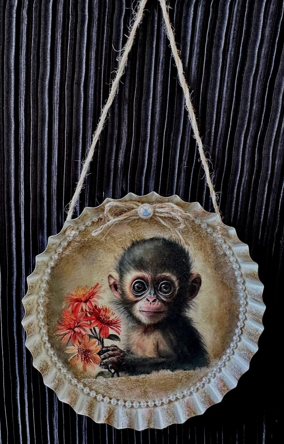 Monkey, Decoupage Monkey, Monkey Decor, Tin Monkey Hanger, Decoupage ...