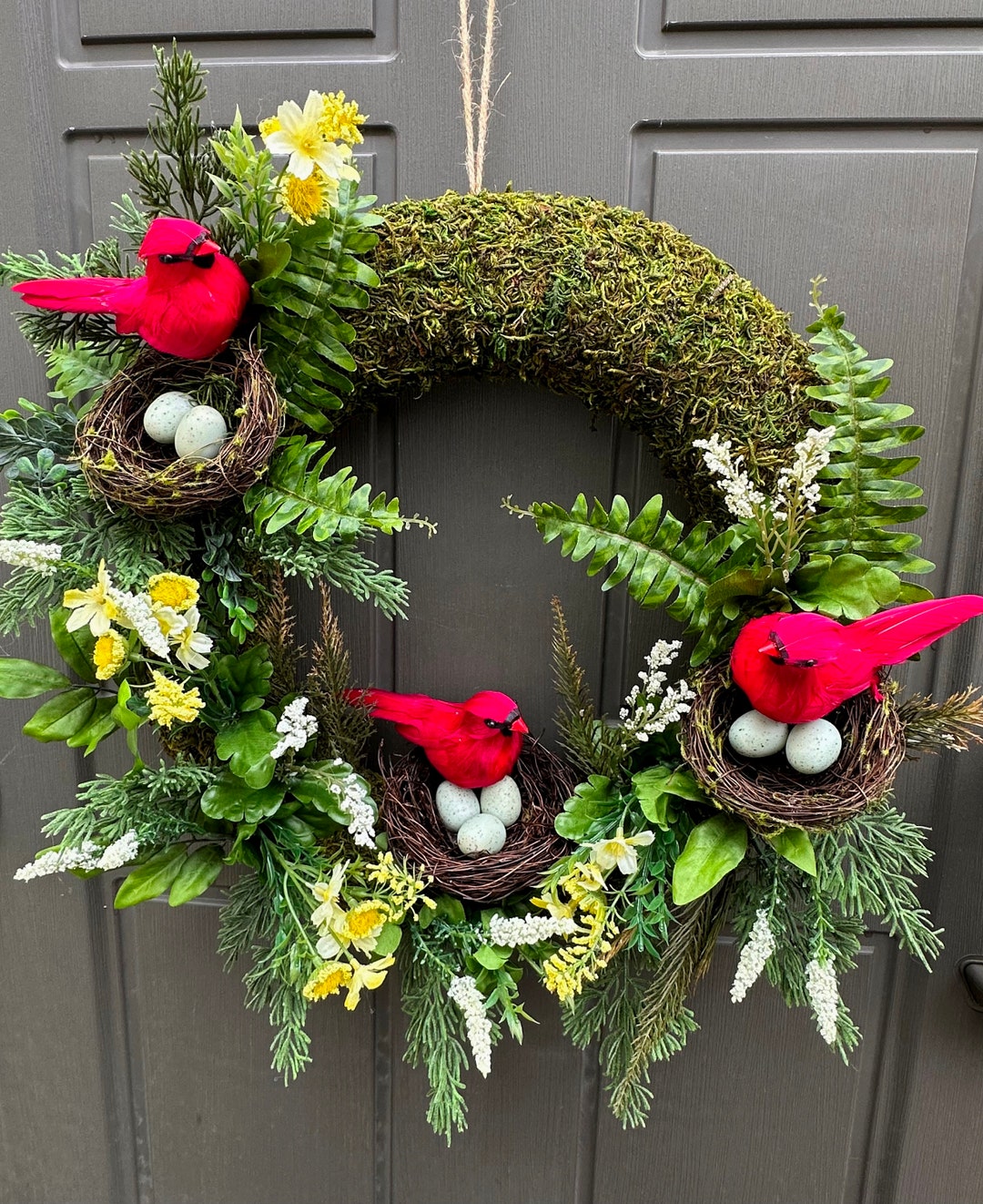 Cardinal Wreath, Bird Wreath, Bird Lovers Wreath, Moss Bird Wreath ...