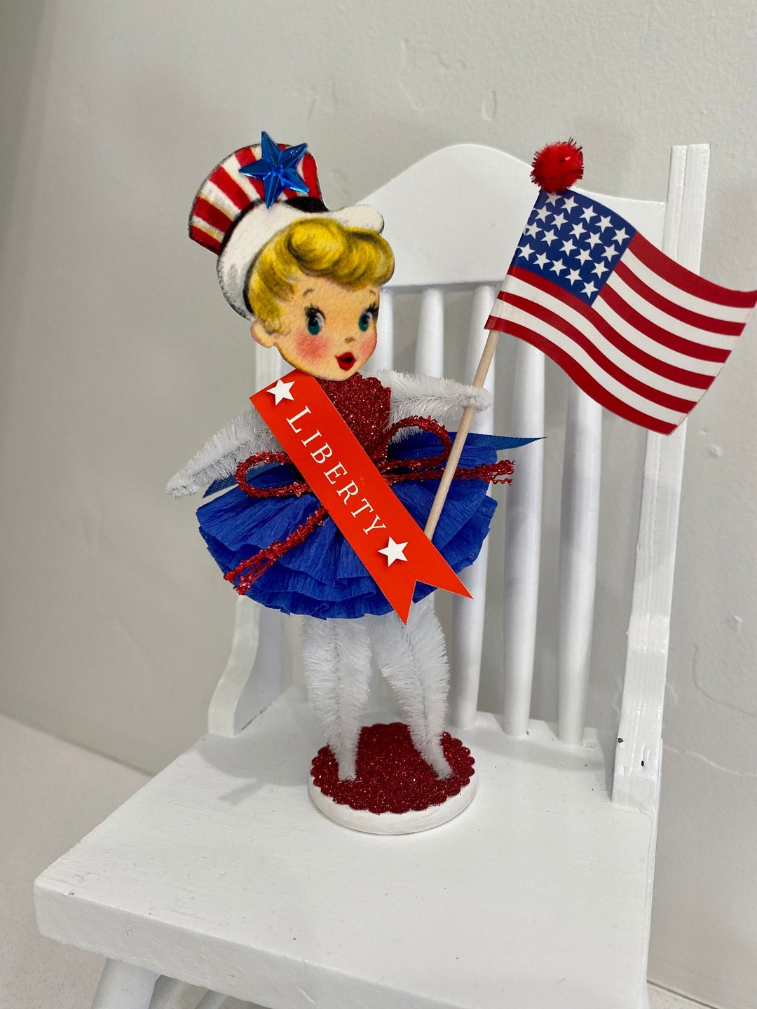 Vintage July 4th Patriotic Girl Bump Chenille Figure - Etsy