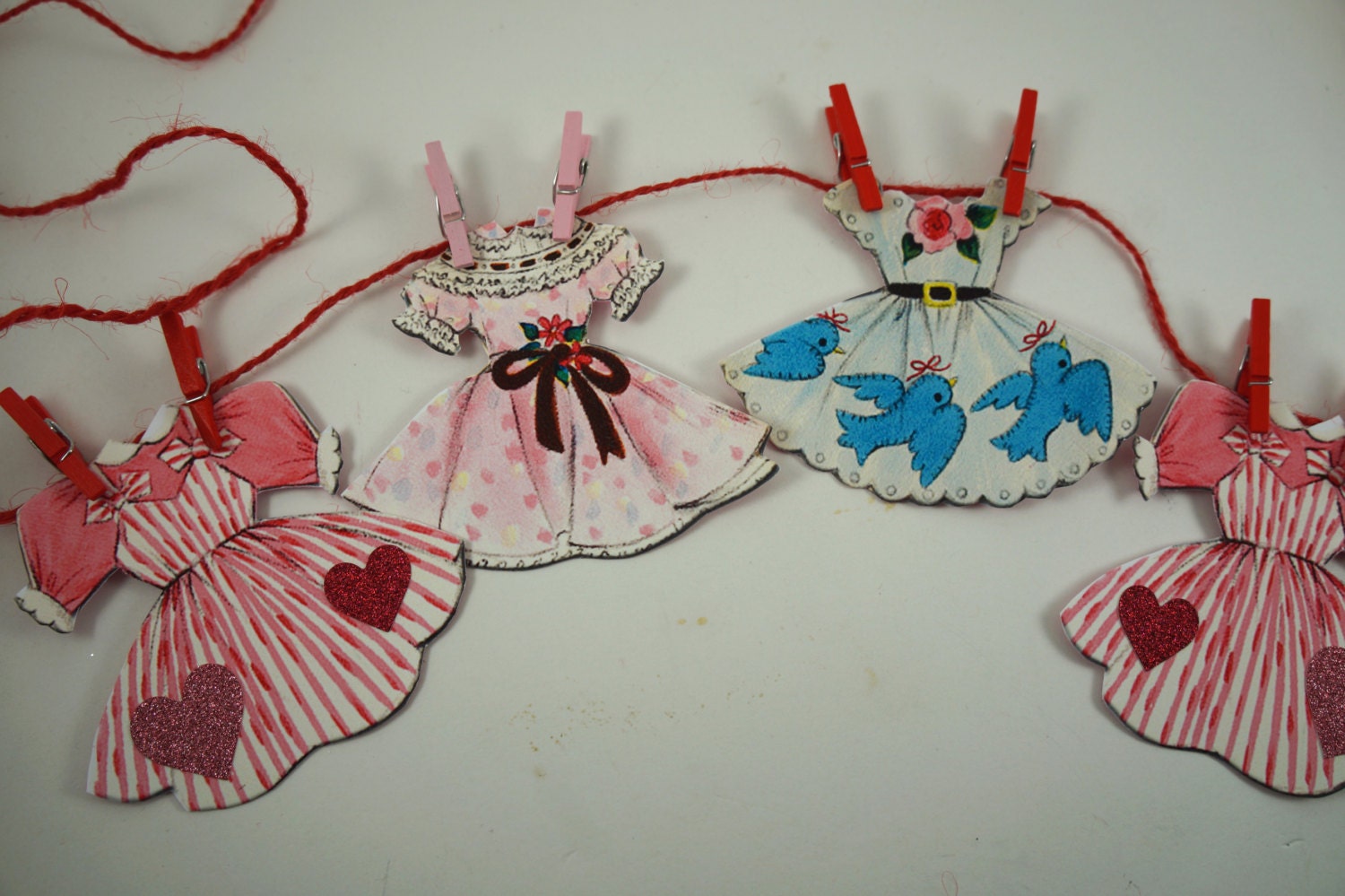 Valentine Vintage Paper Doll Dress Handmade Banner Garland - Etsy