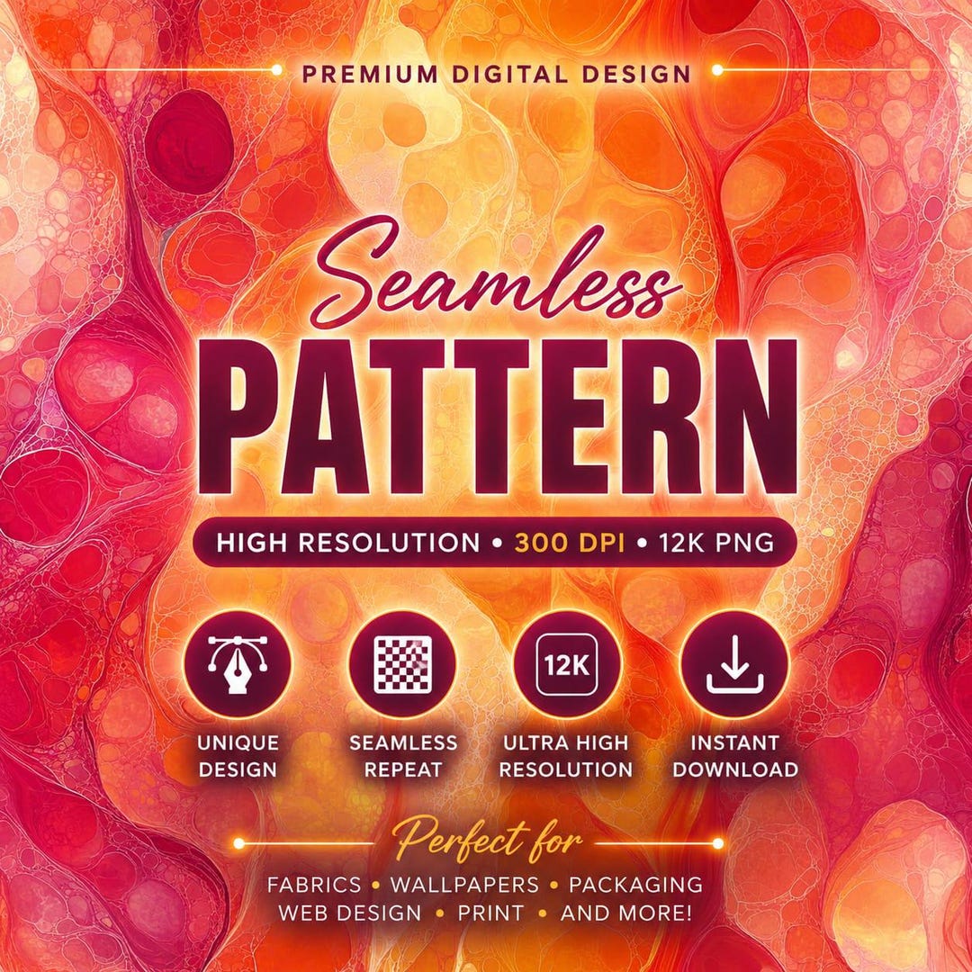 Seamless Fire Wave Pattern | Orange, Magenta, Gold Lava Flow (12K PNG ...