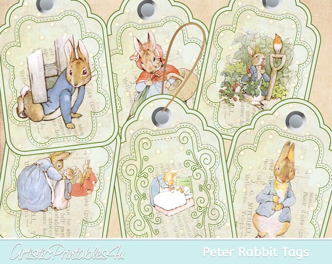 Six Peter Rabbit Tags With Backing Sheet Instant Download 8.5x11 Sheet ...