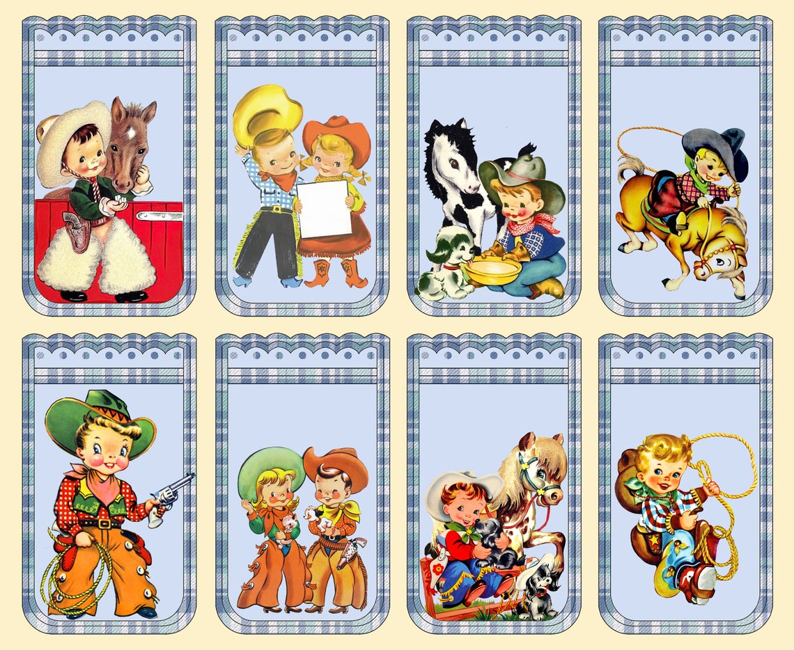 Little Cowboy Clipart 8 Little Cowboys on Tags, Printable Cowboys ...
