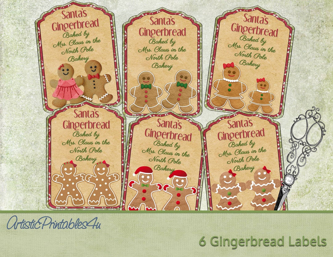 Gingerbread Tags or Labels 6 Printable Tags in JPG and PNG Format ...