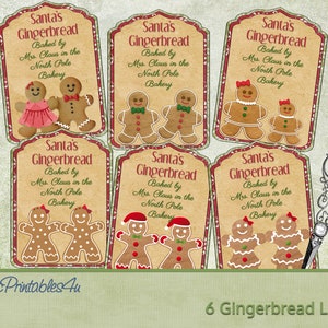 Gingerbread Tags or Labels 6 Printable Tags in JPG and PNG Format ...