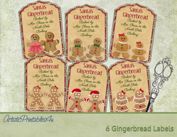 Gingerbread Tags or Labels 6 Printable Tags in JPG and PNG - Etsy
