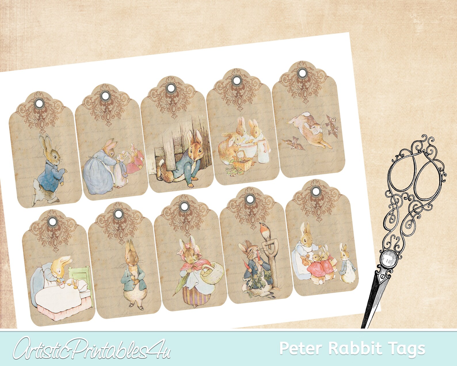 10 Peter Rabbit Tags, Beatrix Potter Tags Printable Instant Download ...