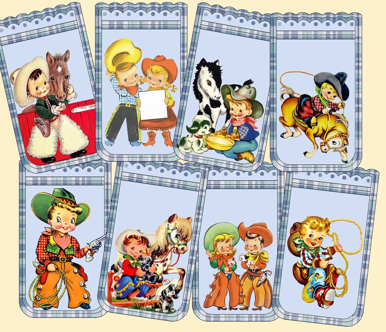 Little Cowboy Clipart 8 Little Cowboys on Tags, Printable Cowboys ...