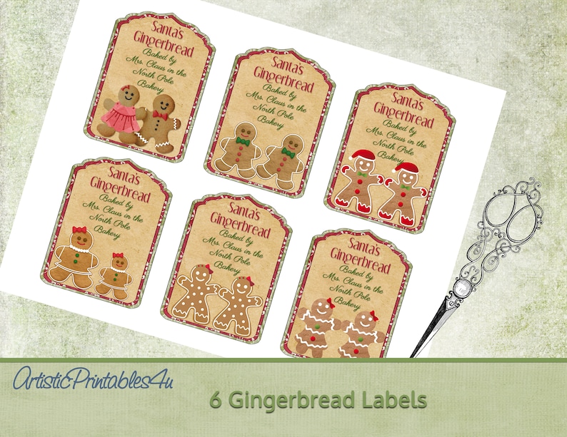 Gingerbread Tags or Labels 6 Printable Tags in JPG and PNG - Etsy