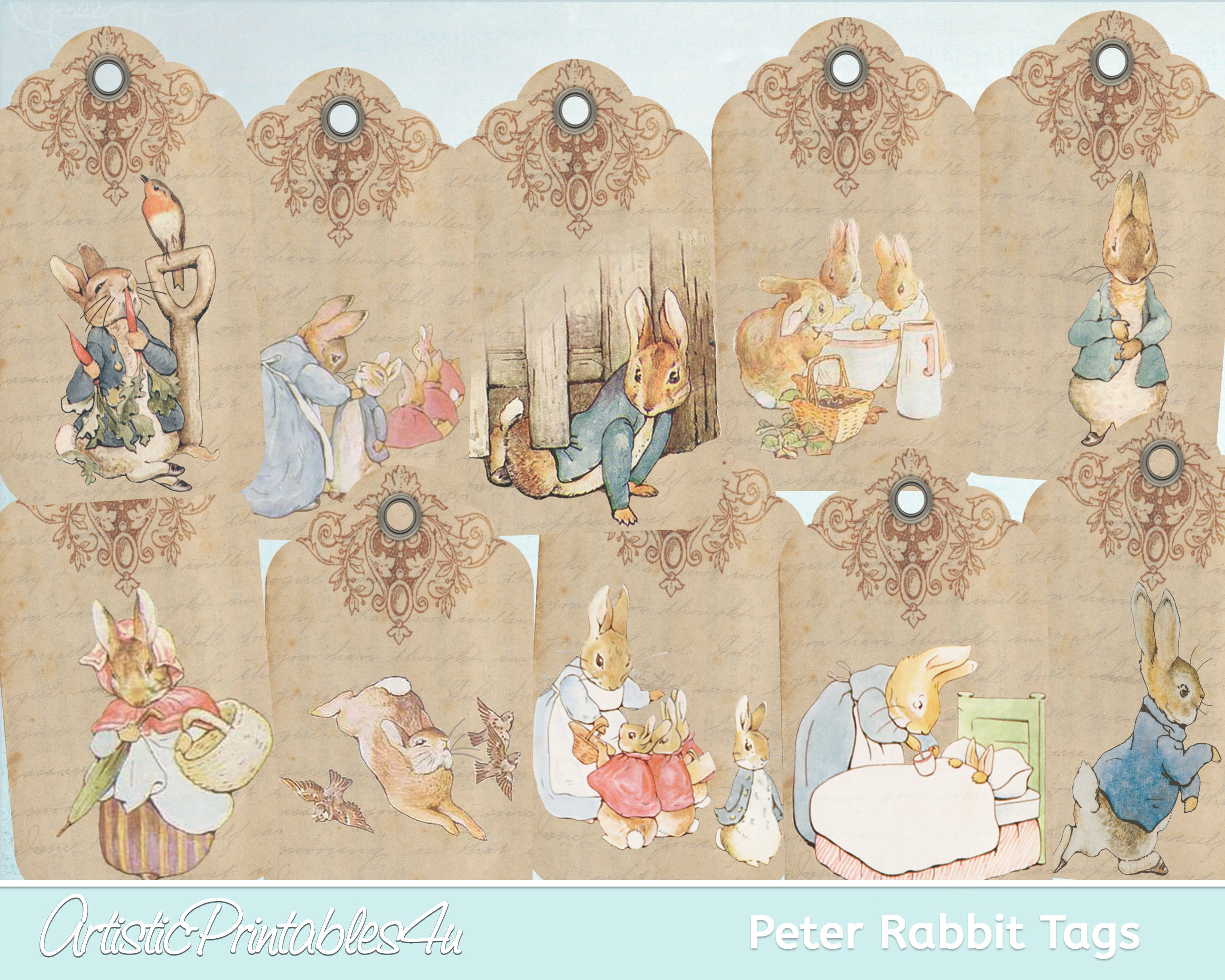 10 Peter Rabbit Tags, Beatrix Potter Tags Printable Instant Download ...