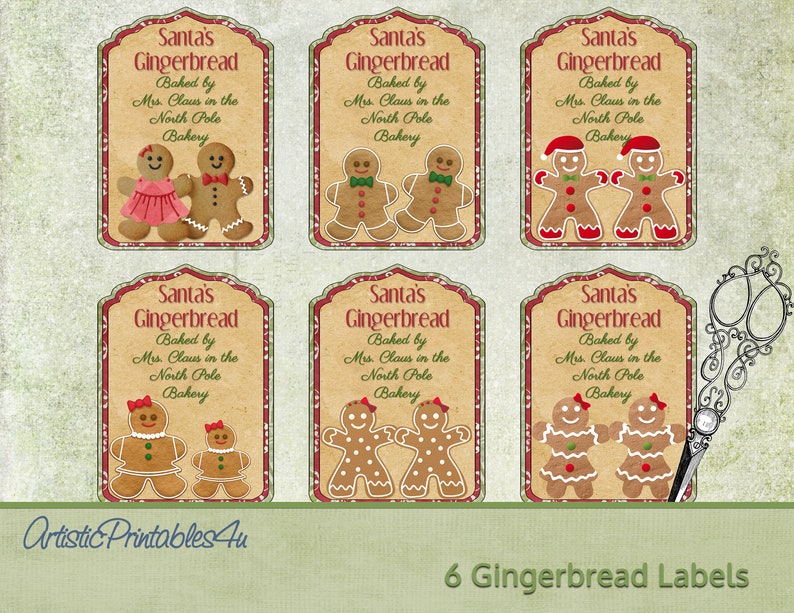 Gingerbread Tags or Labels 6 Printable Tags in JPG and PNG - Etsy