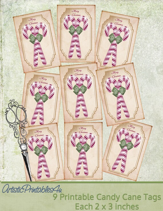 Printable Christmas tags Candy cane tags digital Christmas | Etsy