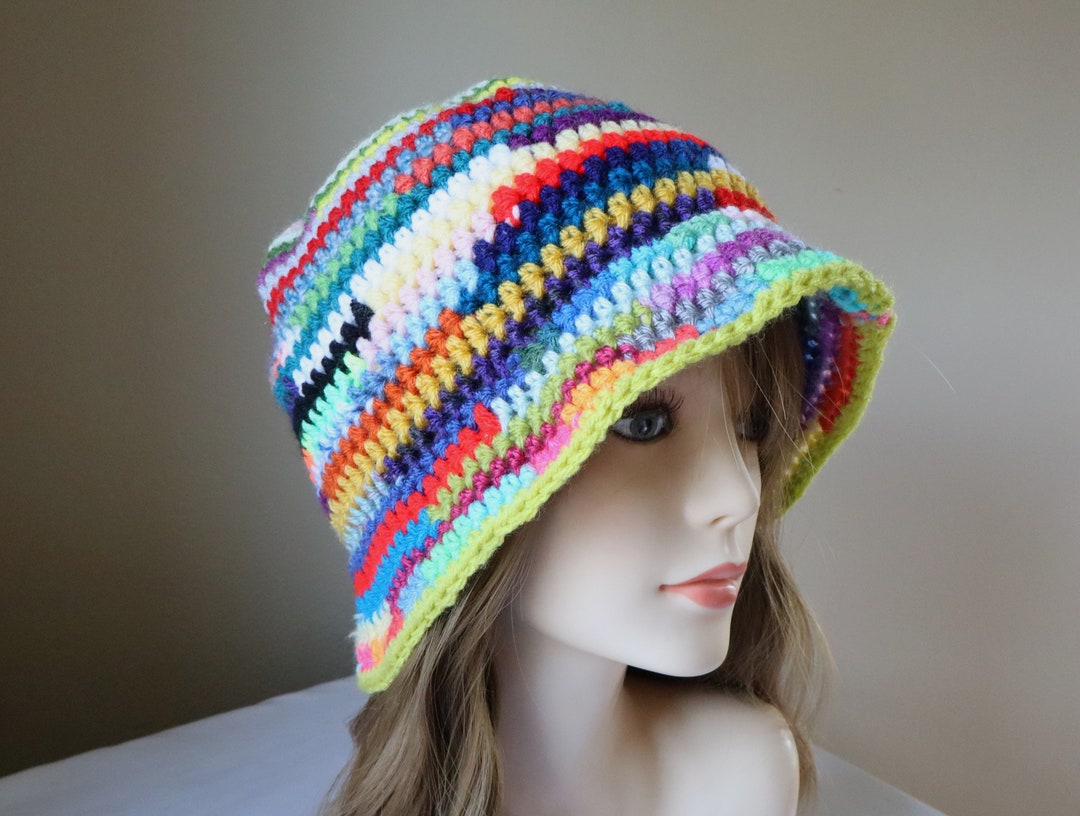 Multi-color Bucket Hat With Avocado Color Edge, Paint Pour Inspired ...