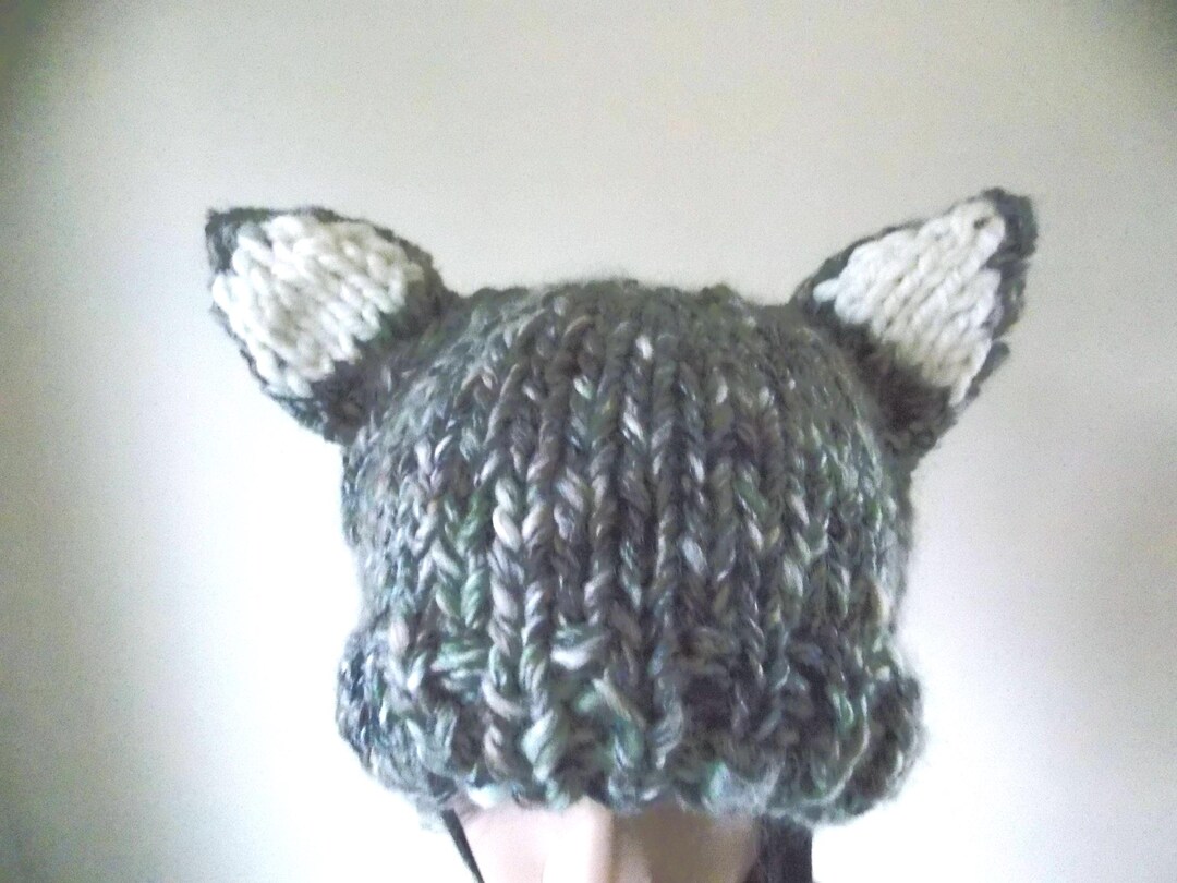 Grey Wolf Hat, Adult Size Wooly Knit Animal Ear Beanie - Etsy