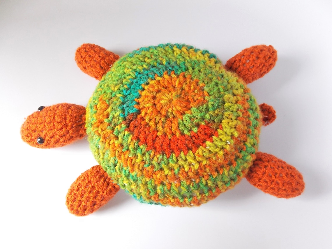Crochet Kitchen Turtle Mop orange and green drip catcher | Etsy