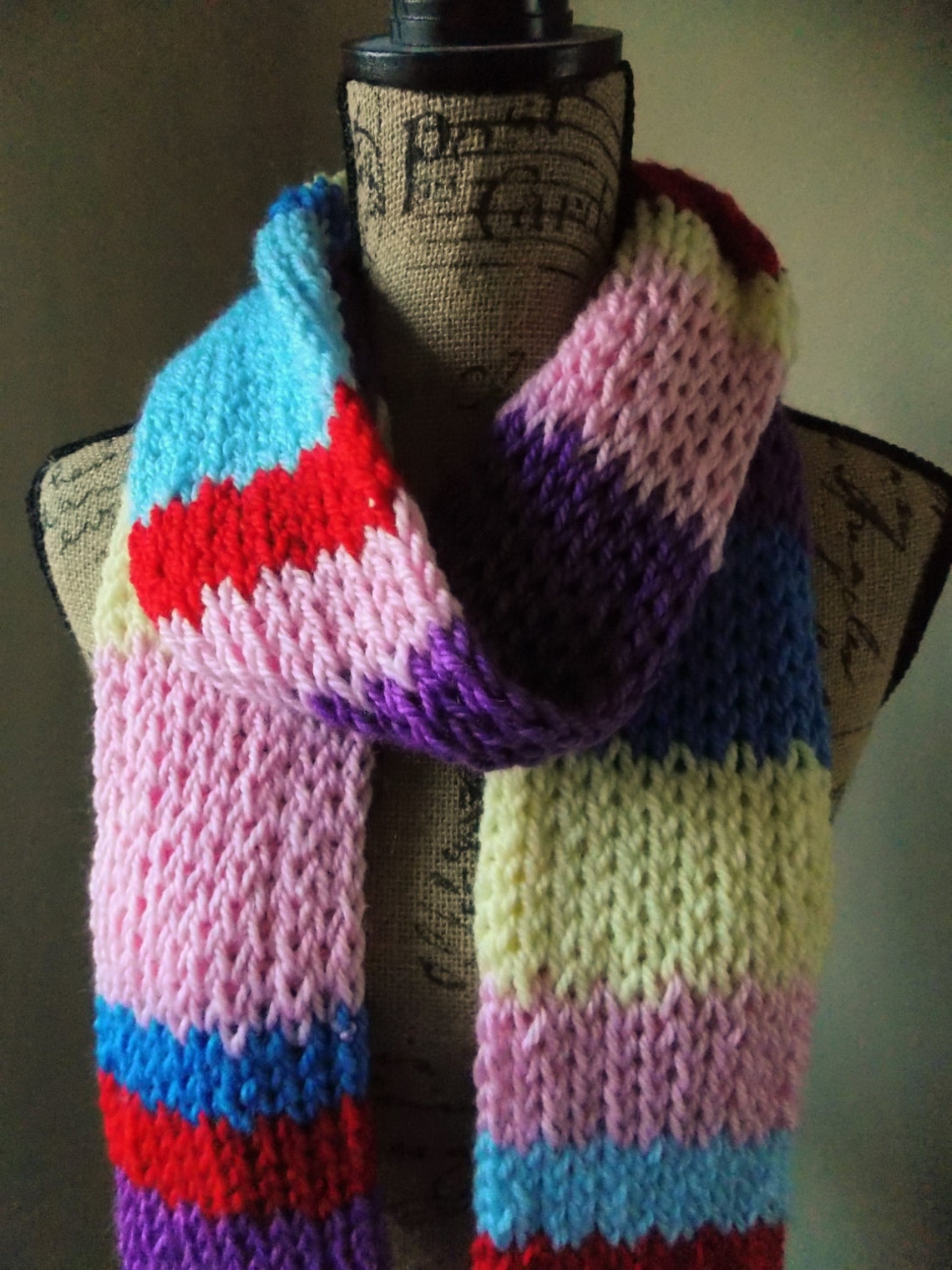 Colorful Wool Scarf, Knit Color Block Scarf - Etsy