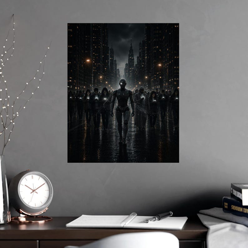 Cyberpunk AI Wall Art | Dark Futuristic Cityscape | Robot | Technology ...
